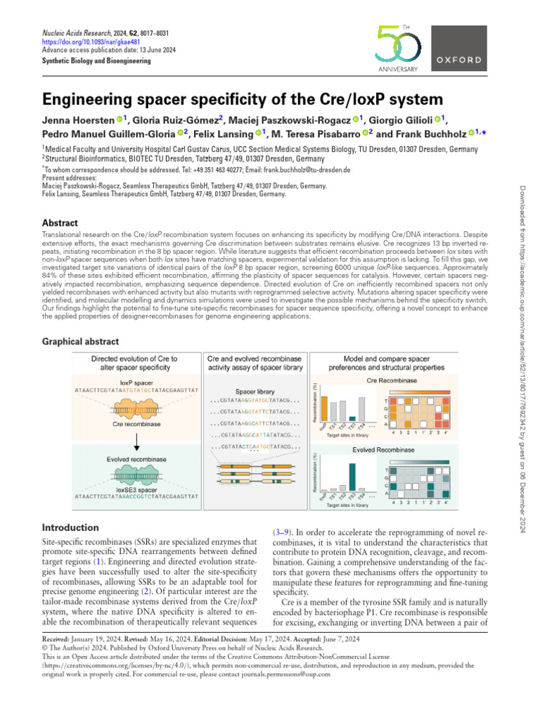 Spacer Sequence - Site Specific Recombination | PDF | Molecular Cloning ...