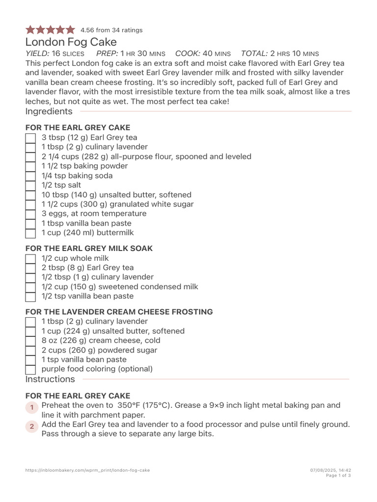 London Fog Cake Recipe with Earl Grey | PDF | Cakes | Butter