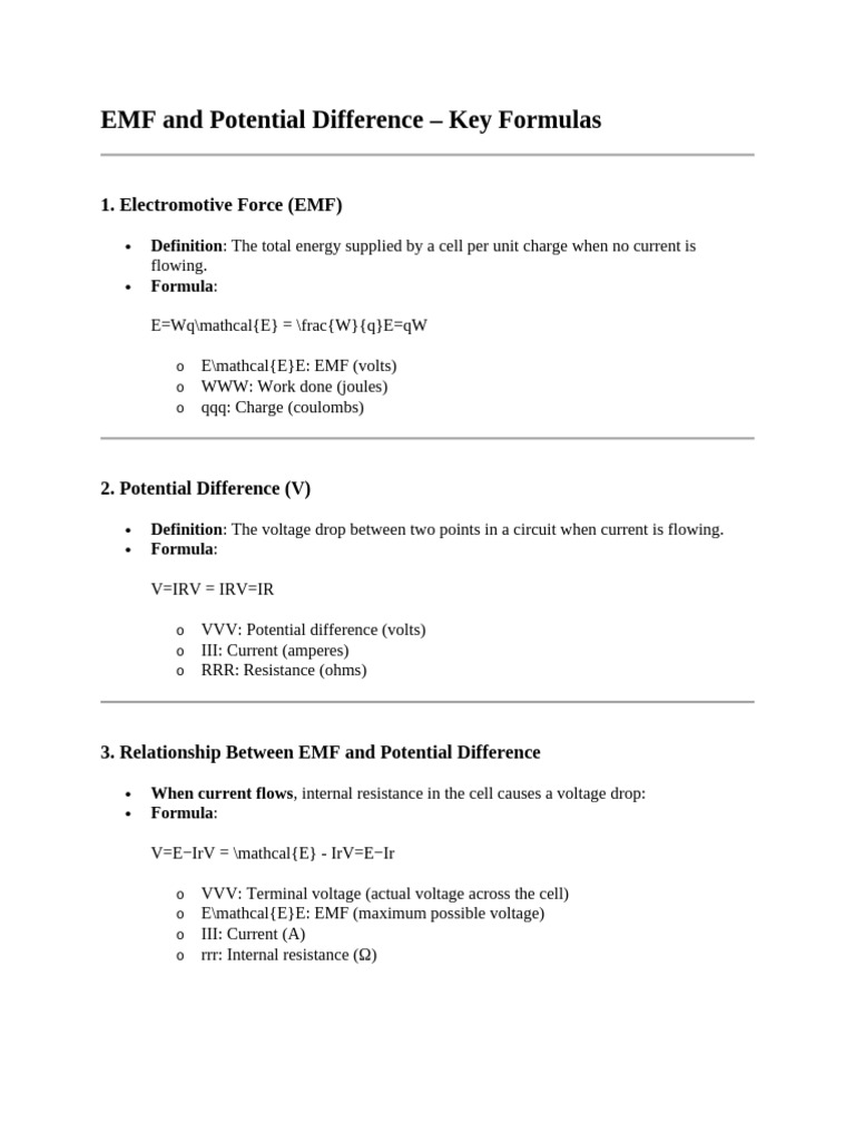 EMF vs Potential Difference Explained | PDF