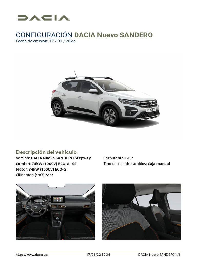 Características Dacia Sandero | PDF | Airbag | Sistema de freno antibloqueo