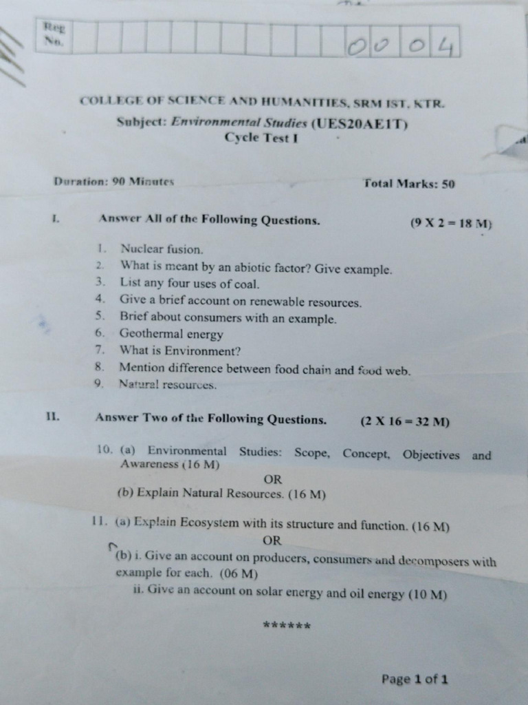 Evs Ct1,2 Model Questions | PDF