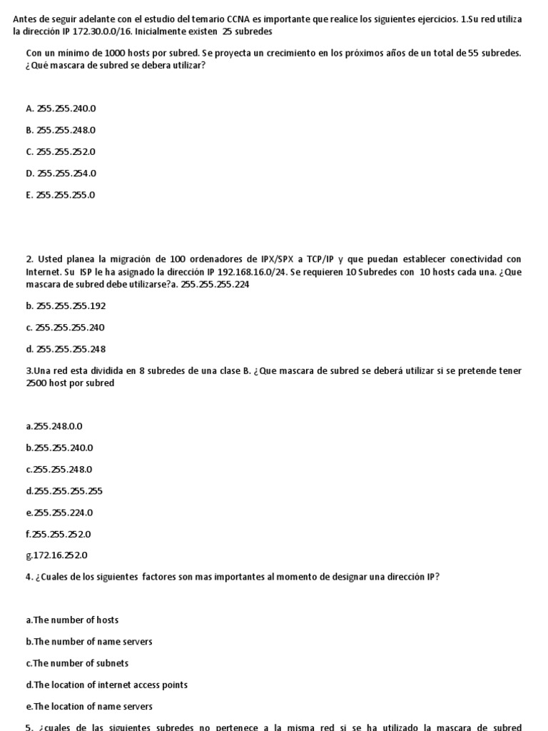 Ejercicios Subnetting | PDF | Dirección IP | Redes de computadoras