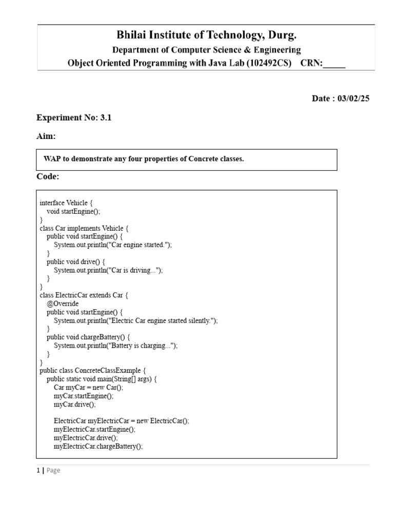 Experiment Record Format3 | PDF | Class (Computer Programming) | Inheritance (Object Oriented ...