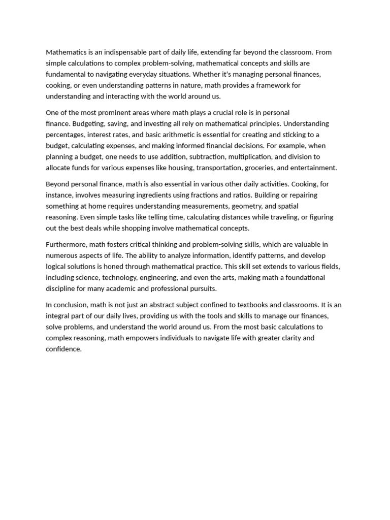 The Importance of Math in Daily Life | PDF