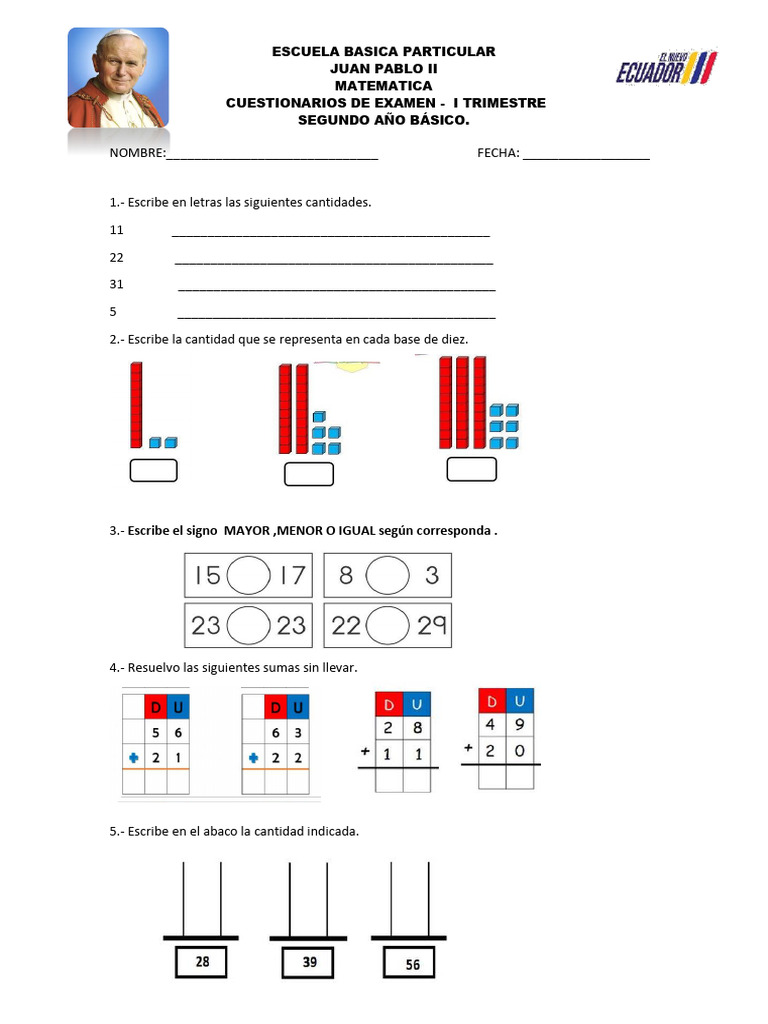 Cuest. Mate I Trimestre Examen | PDF