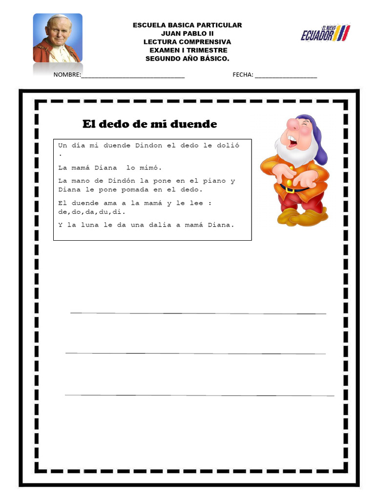 Cuest - Examen I Trimestre Lectura | PDF