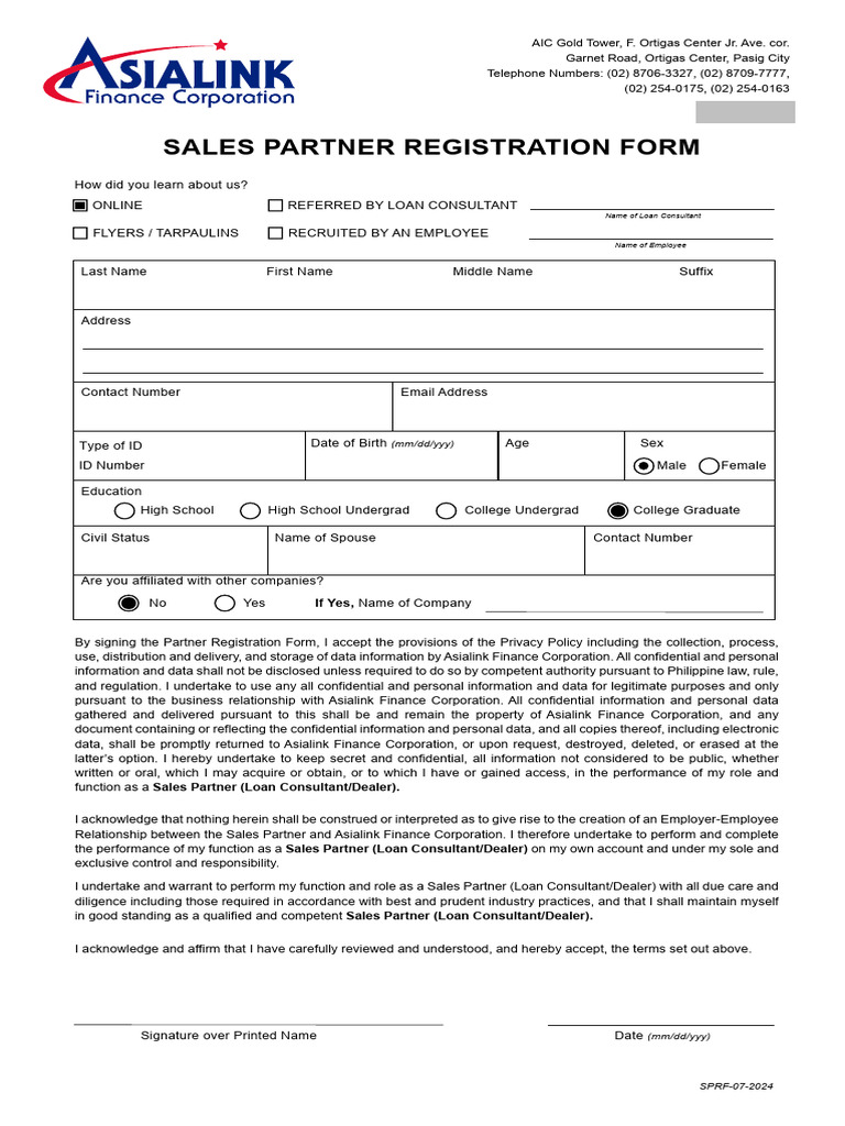 Sales Partner Registration Form | PDF | Civil Rights And Liberties ...