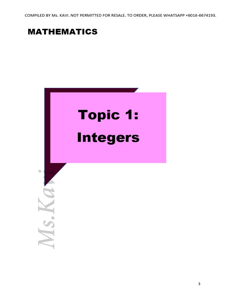 Maths Y8 HOT PYQ-C1 Integers - Watermark-1 | PDF | Mathematics ...