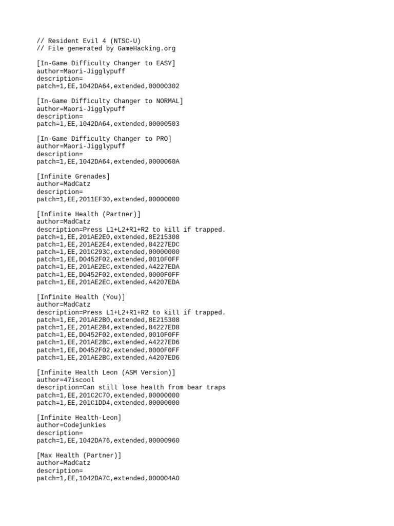 Resident Evil 4.Pnach | PDF