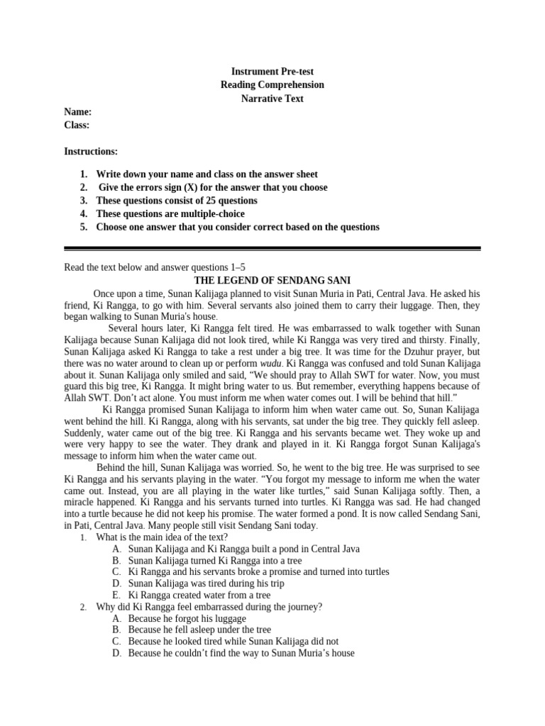 Instrument Pre-Test and Post-Test Reading Comprehension | PDF | Paddy Field