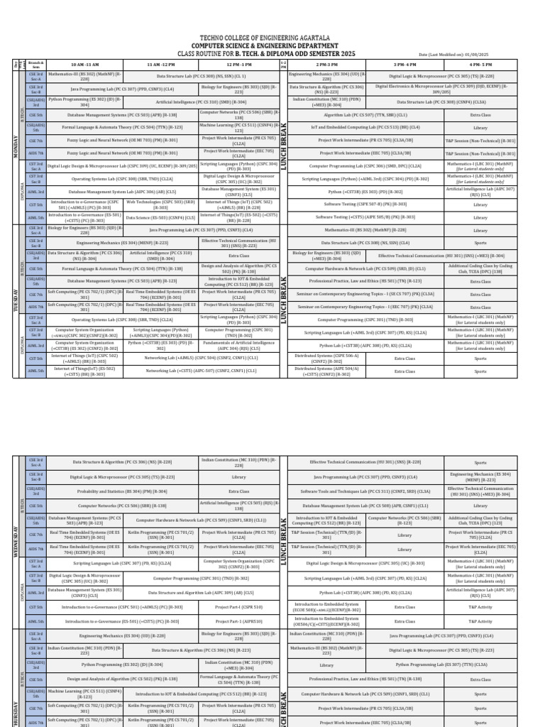 CSE Class Routine Odd Sem 2025 01.08.2025 KS | PDF | Computing | Information Technology