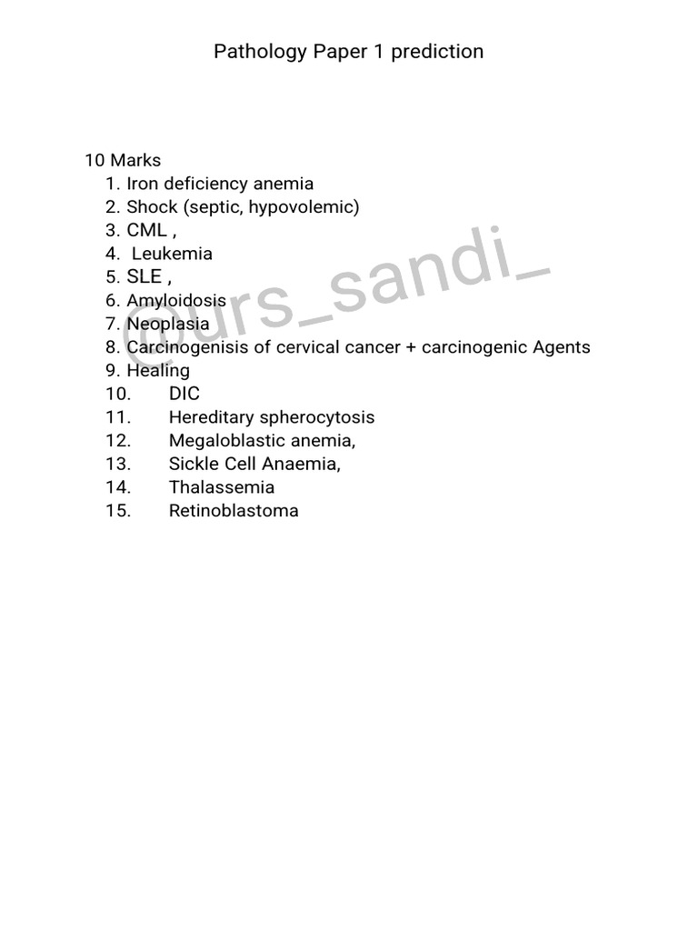 Pathology Paper 1 Prediction | PDF
