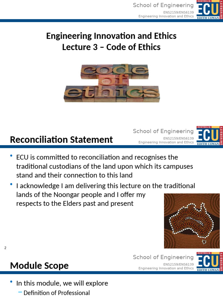 ENS2159 - 6139 Lecture 3 - Code of Ethics | PDF | Profession | Engineering