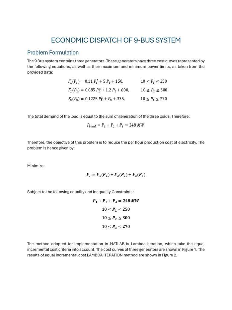 Economic Dispatch of 9 Bus System | PDF | Mathematical Analysis | Algorithms