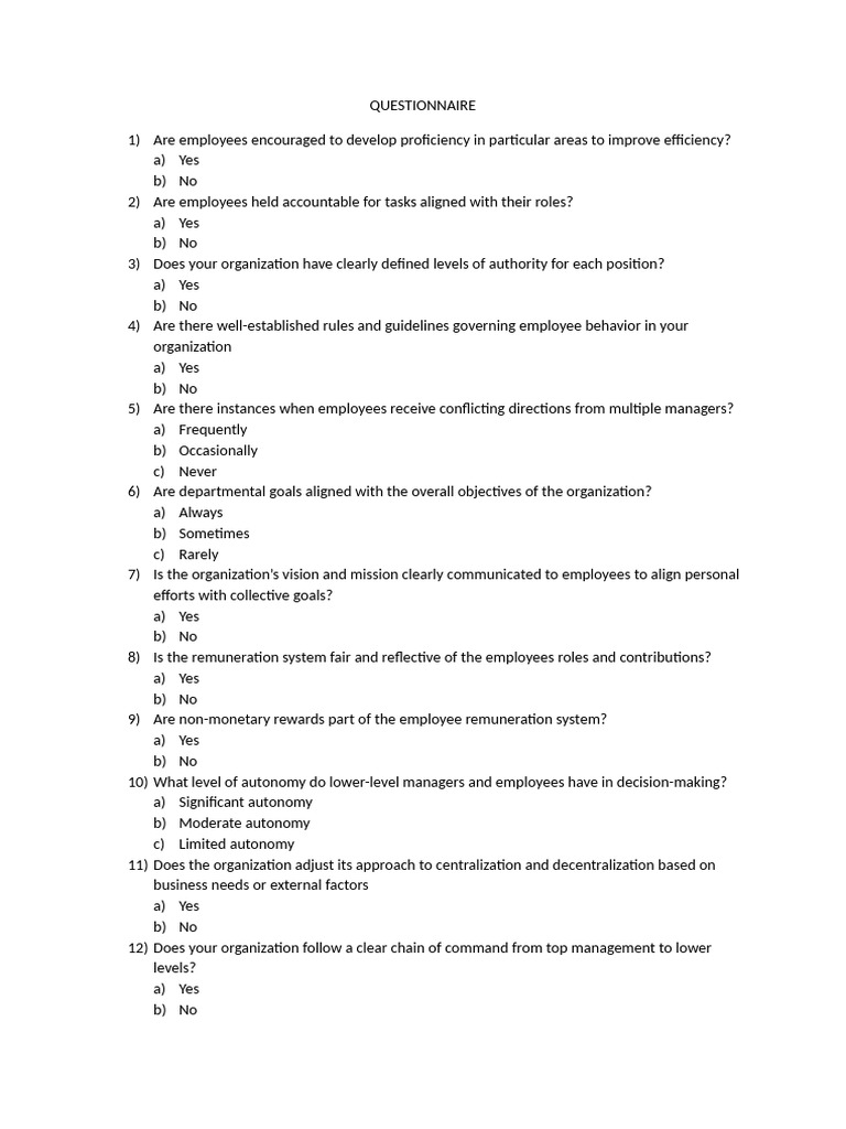 Questionnaire BST Project | PDF