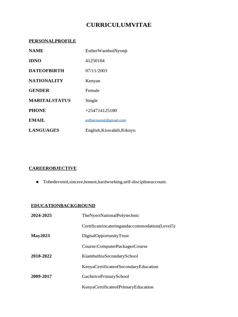 Curriculum Vitae Esther Wambui Nyonji-2 | PDF
