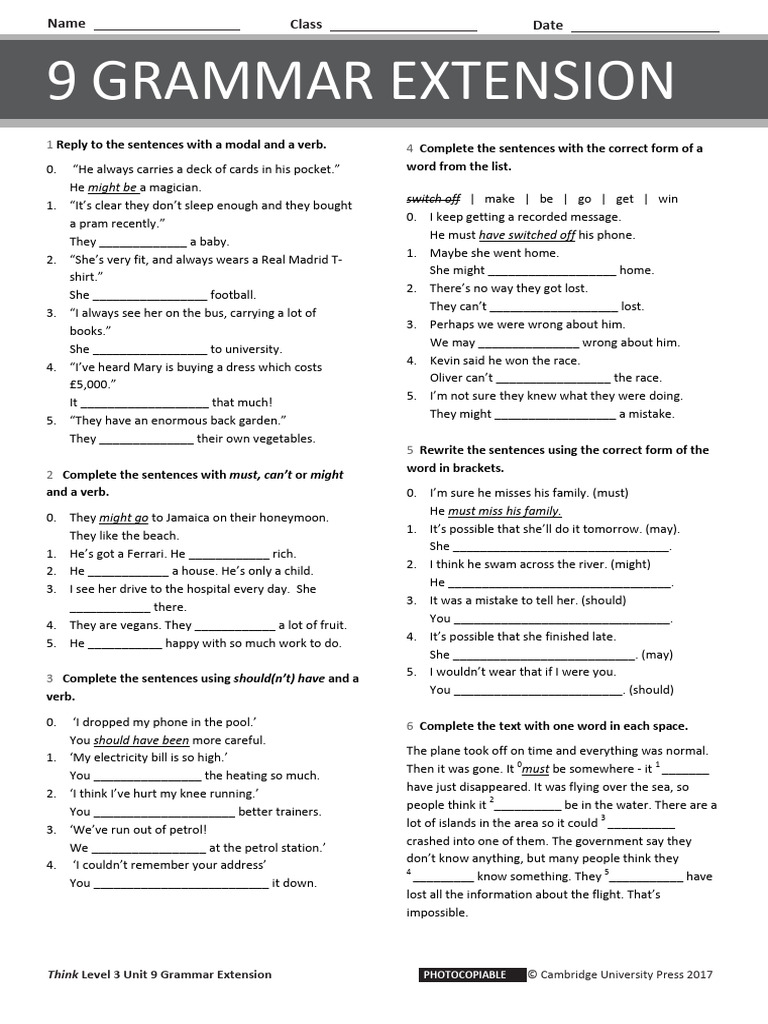 THINK L3 Unit 9 Grammar Extension | PDF