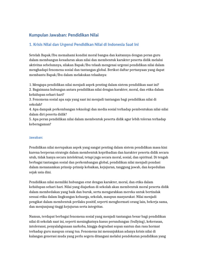 Kumpulan Jawaban Pendidikan Nilai | PDF
