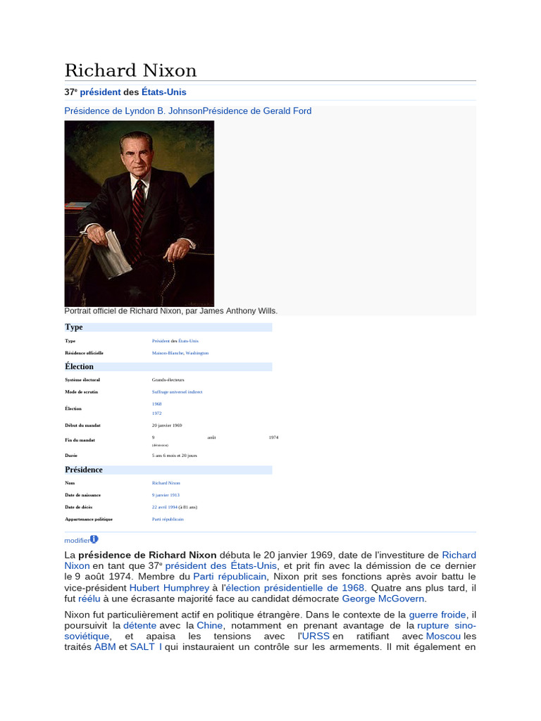 Présidence de Richard Nixon (1969-1974) | PDF | Richard Nixon | Lyndon ...