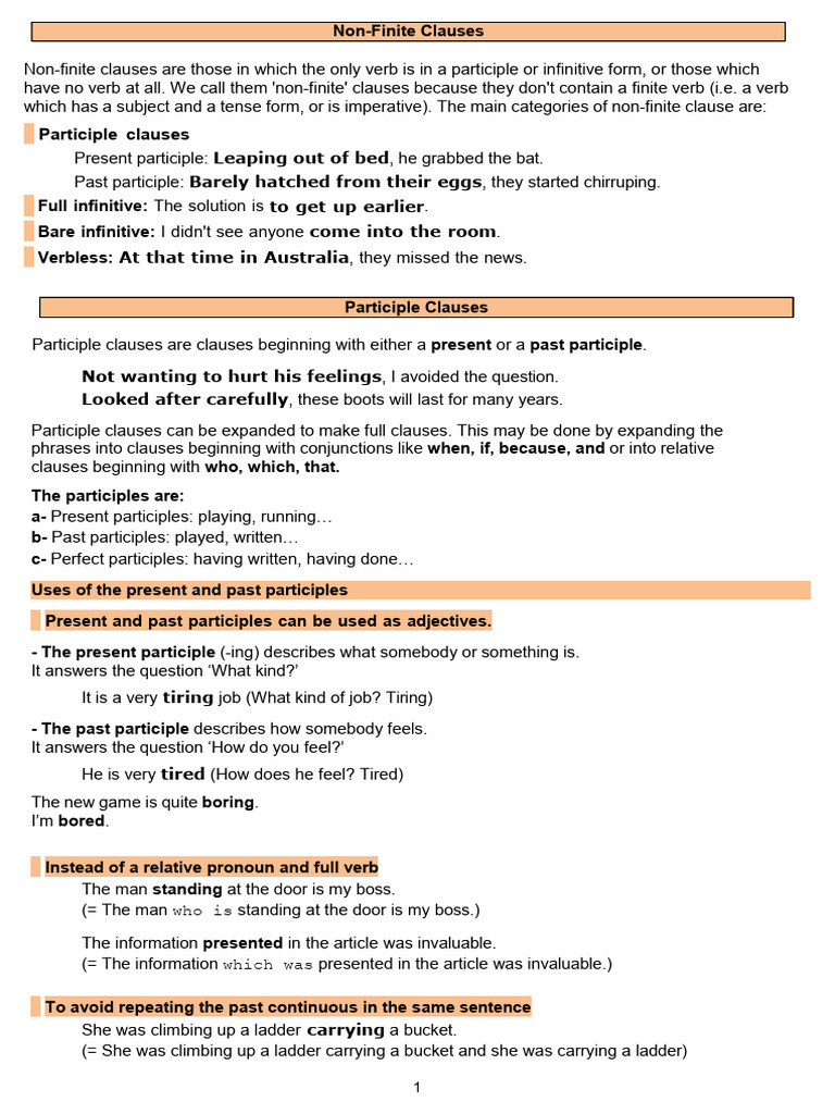 Participle Clauses, Activities and Explanations. | PDF | Verb | Clause