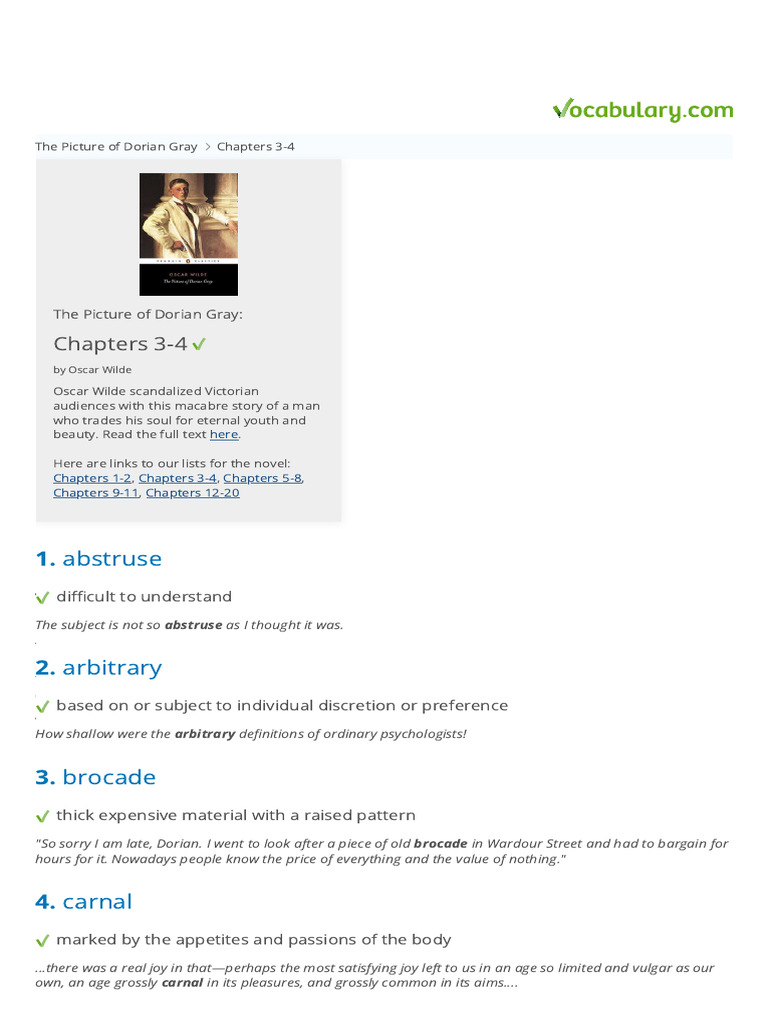 The Picture of Dorian Gray - by Oscar Wilde, Chapters 3-4 - Vocabulary List | PDF | Vocabulary ...