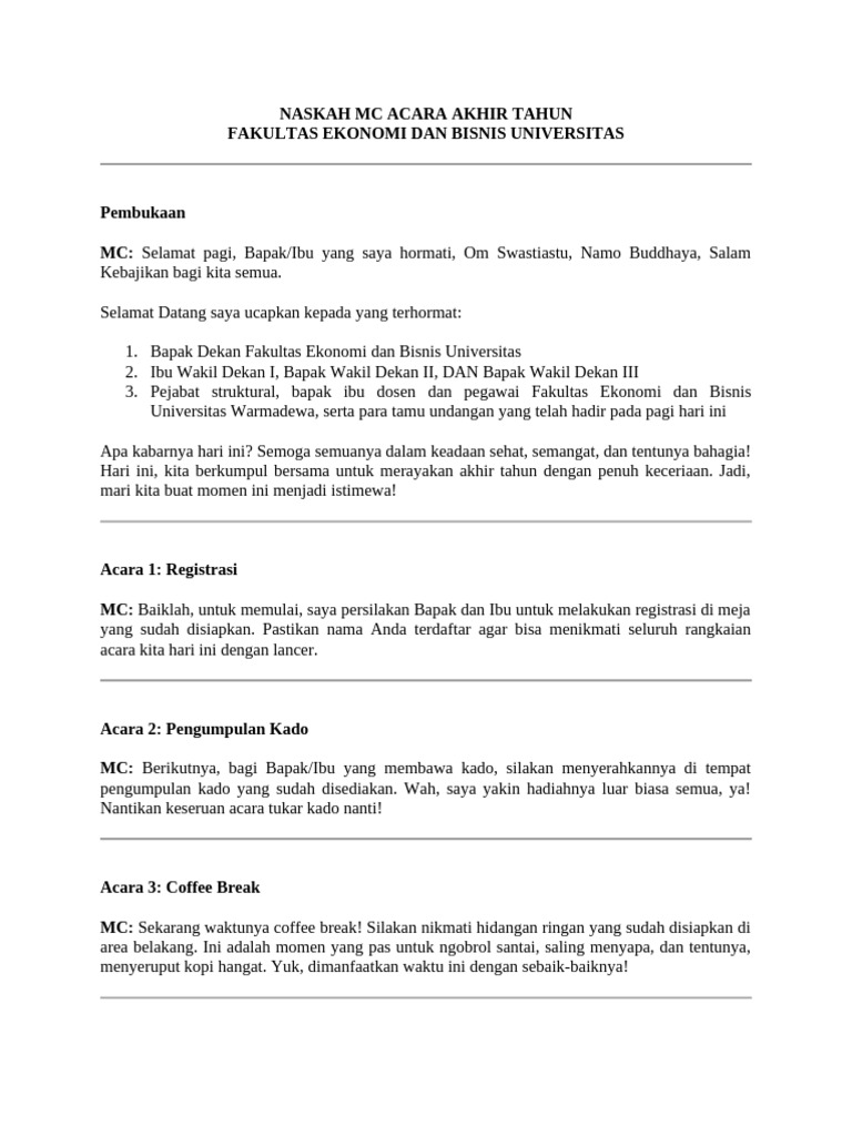 Naskah MC Acara Akhir Tahun | PDF
