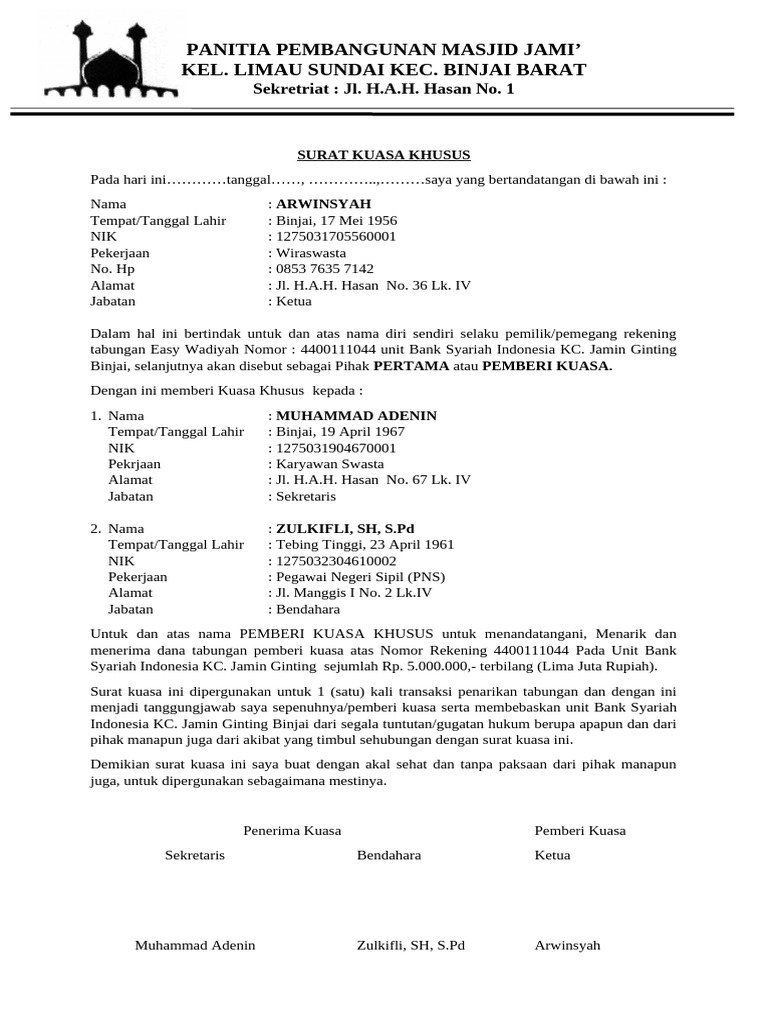 Panitia Pembangunan Masjid Jami’ | PDF