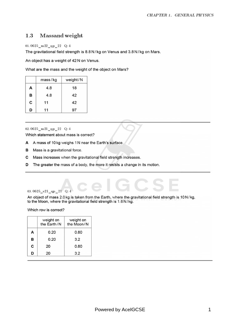 Mass and Weight in Physics | PDF | Mass | Physical Quantities
