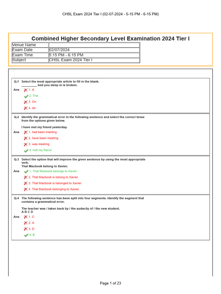 SSC CHSL Question Paper 2024 PDF in Hindi All Shift-165-187 | PDF ...