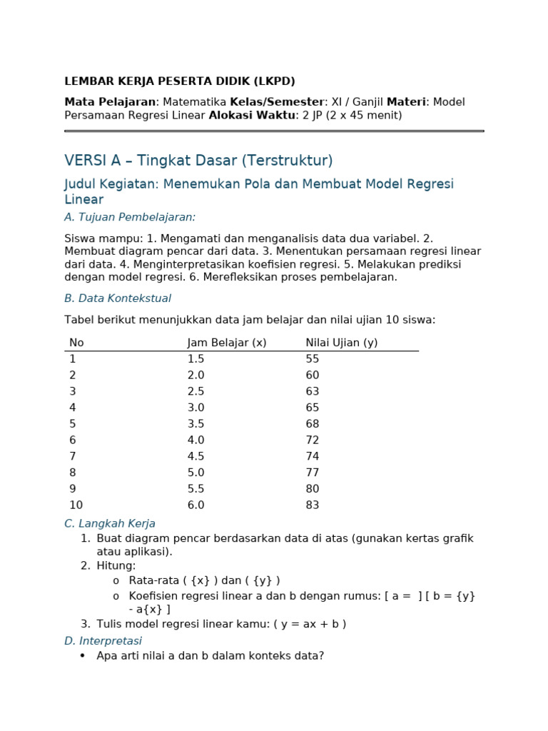 Model Regresi Linear untuk Siswa XI | PDF