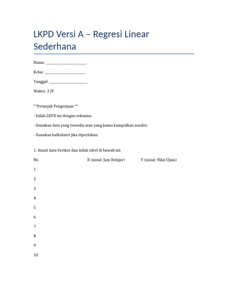 LKPD Regresi Linear Sederhana | PDF