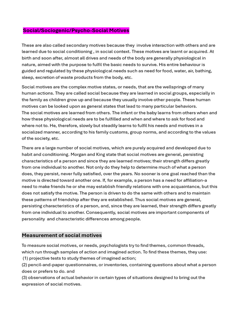 Understanding Social Motives in Psychology | PDF | Aggression | Motivation