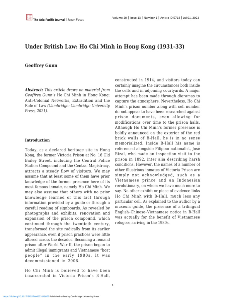 Under British Law Ho Chi Minh in Hong Kong 193133 | PDF | Vietnam | Ho ...