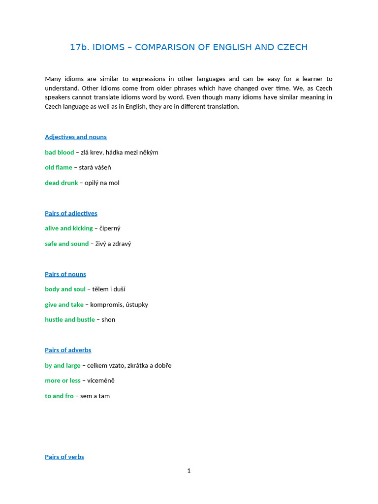 17b. Idioms - Comparison of English and Czech | PDF