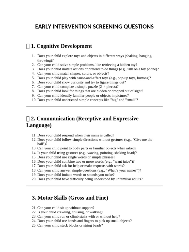 Common Early Intervention Screening Questions | PDF | Toys | Gesture