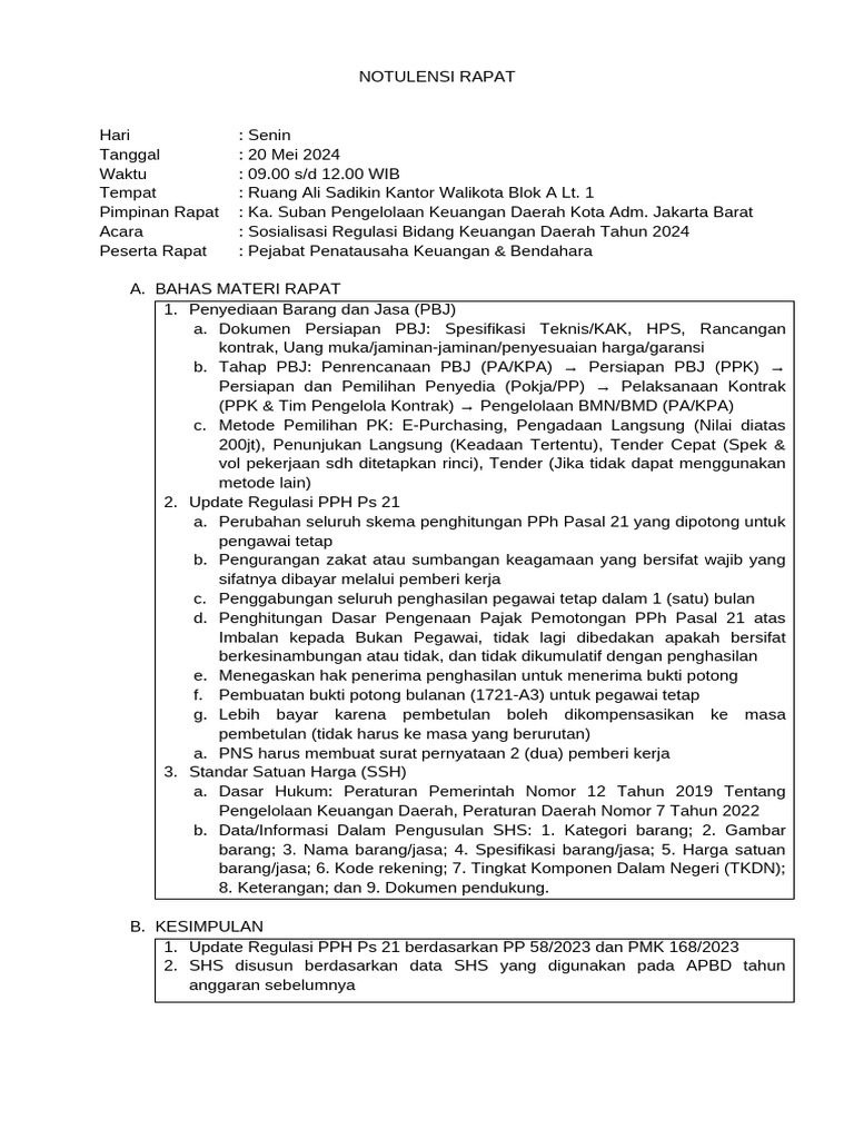 Format Notulen 2024 | PDF