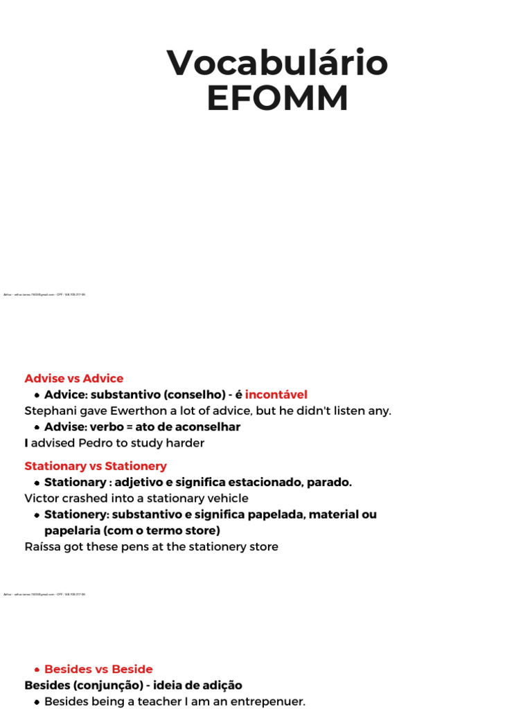 EFOMM Vocabulário | PDF | Linguística | Sintaxe