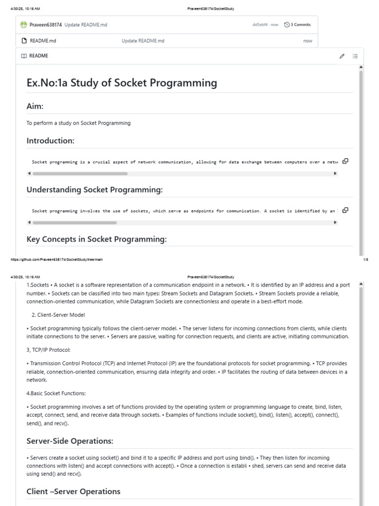 Praveen638174 SocketStudy | PDF | Network Socket | File Transfer Protocol