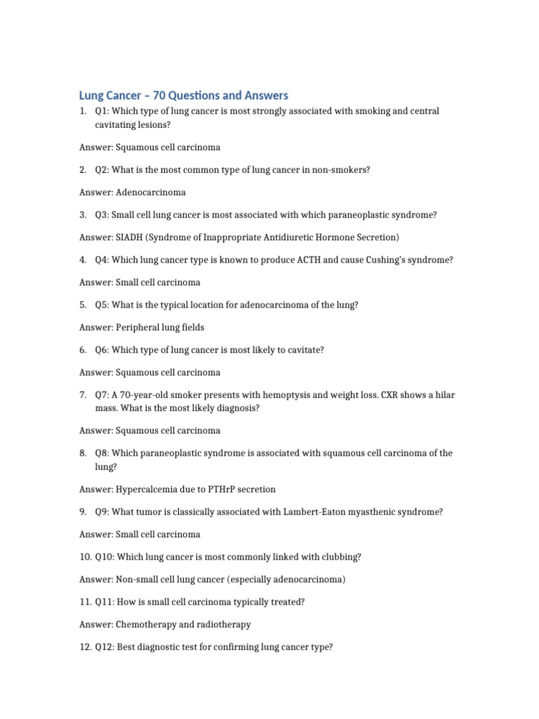 Lung Cancer: 70 Key Q&A Insights | PDF | Lung Cancer | Cancer