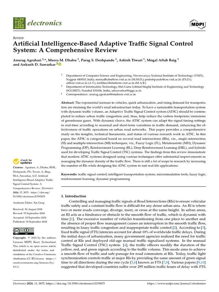 AI Adaptive Traffic Signal Control Review | PDF | Traffic | Traffic Light
