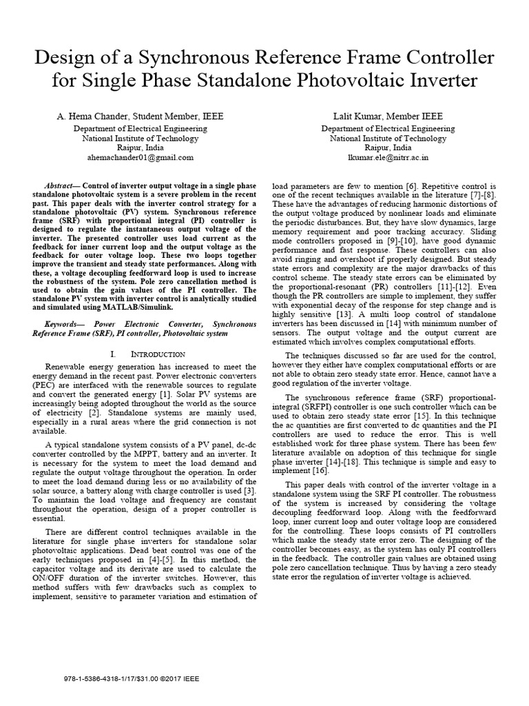 Design of A Synchronous Reference Frame Controller | PDF | Power ...