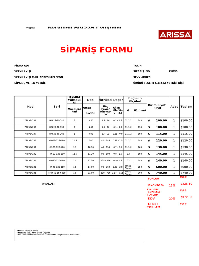 ARISSA Sipariş Formu-20250217 | PDF