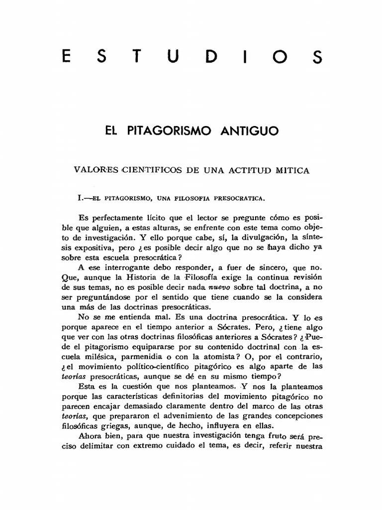 El Pitagorísmo Antigo - Una Filosofía Presocratica | PDF | Pitágoras ...