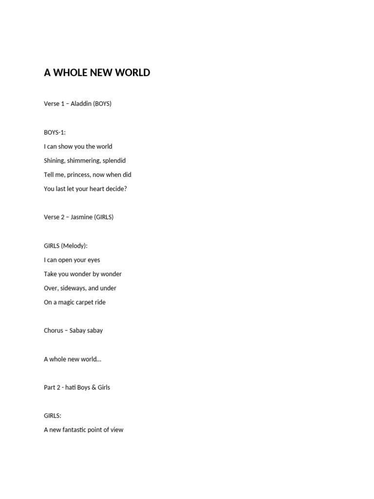 A Whole New World Lyrics Breakdown | PDF