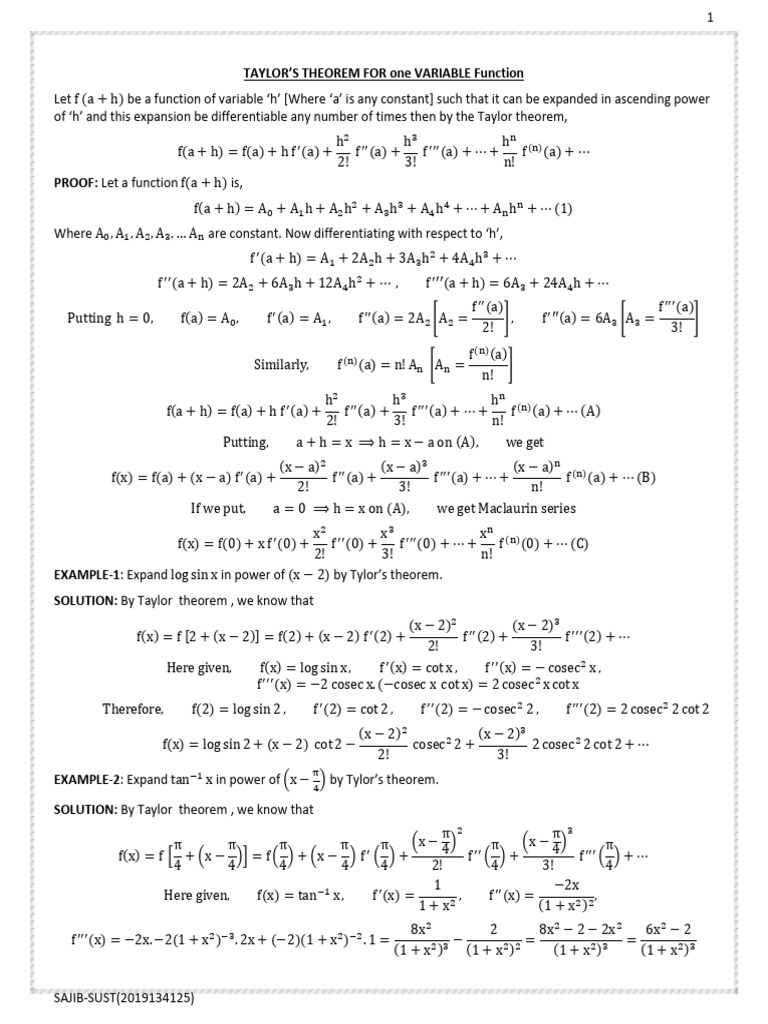 3.1 Taylor Theorem | PDF | Function (Mathematics) | Analysis