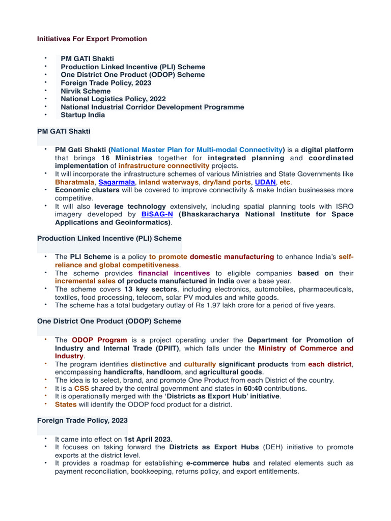 Initiatives For Export Promotion | PDF | Economies | Business