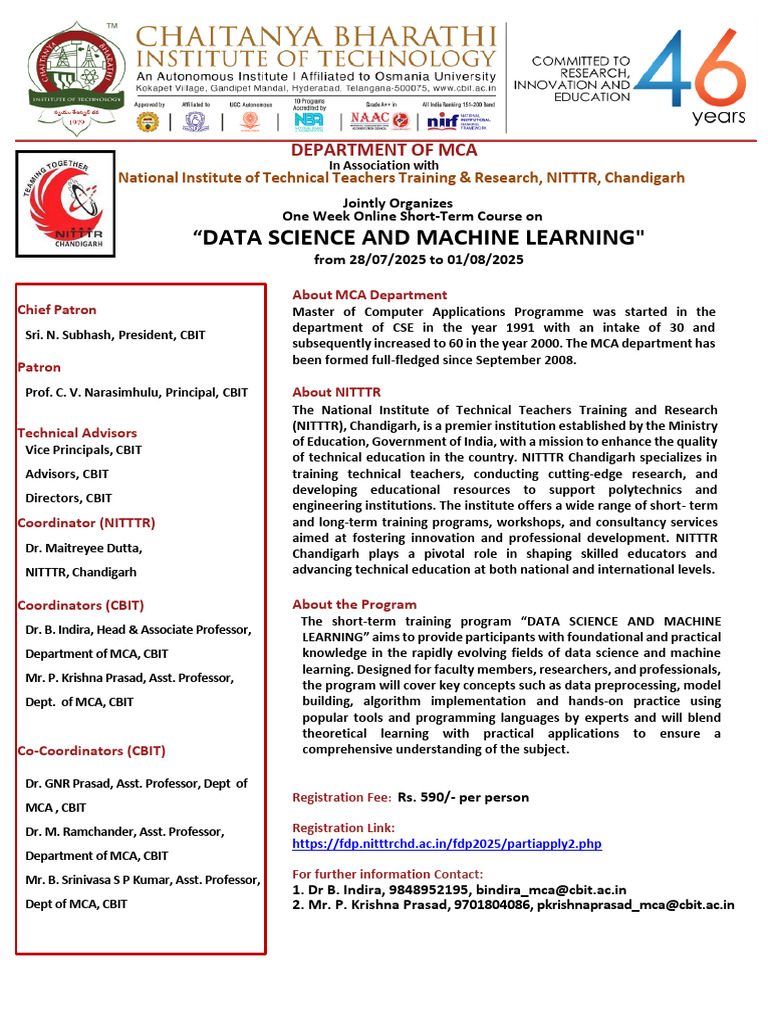 Nitttr FDP Brochure Cbit - 07!07!2025 | PDF | Vocational Education | Learning