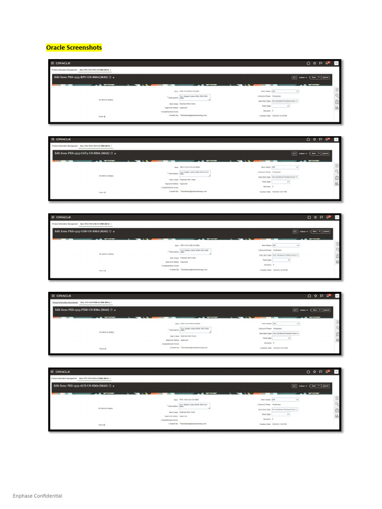 Field Repair - Oracle & SFDC Screenshots For PES | PDF