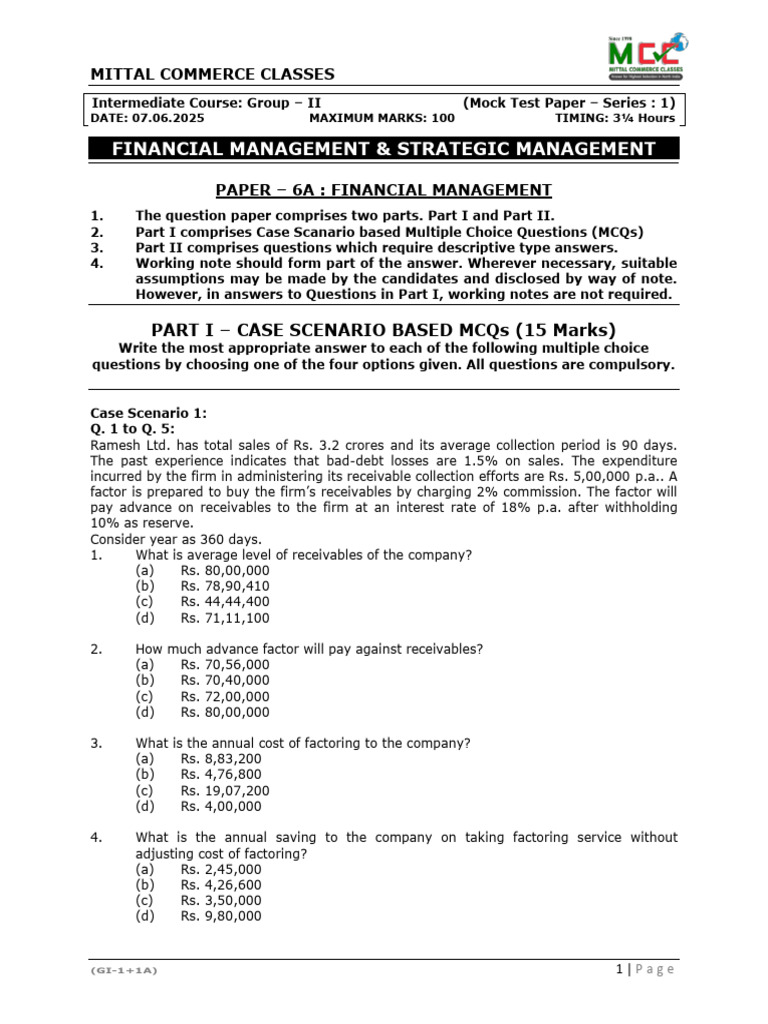 FM & SM em Question. 07.06.2025 Gi-1+1a | PDF | Cost Of Capital | Money