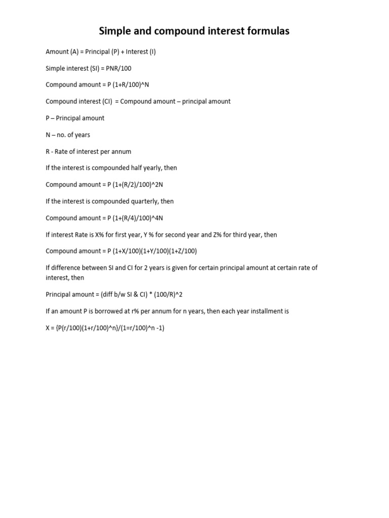 Simple and Compound Interest Formulas | PDF